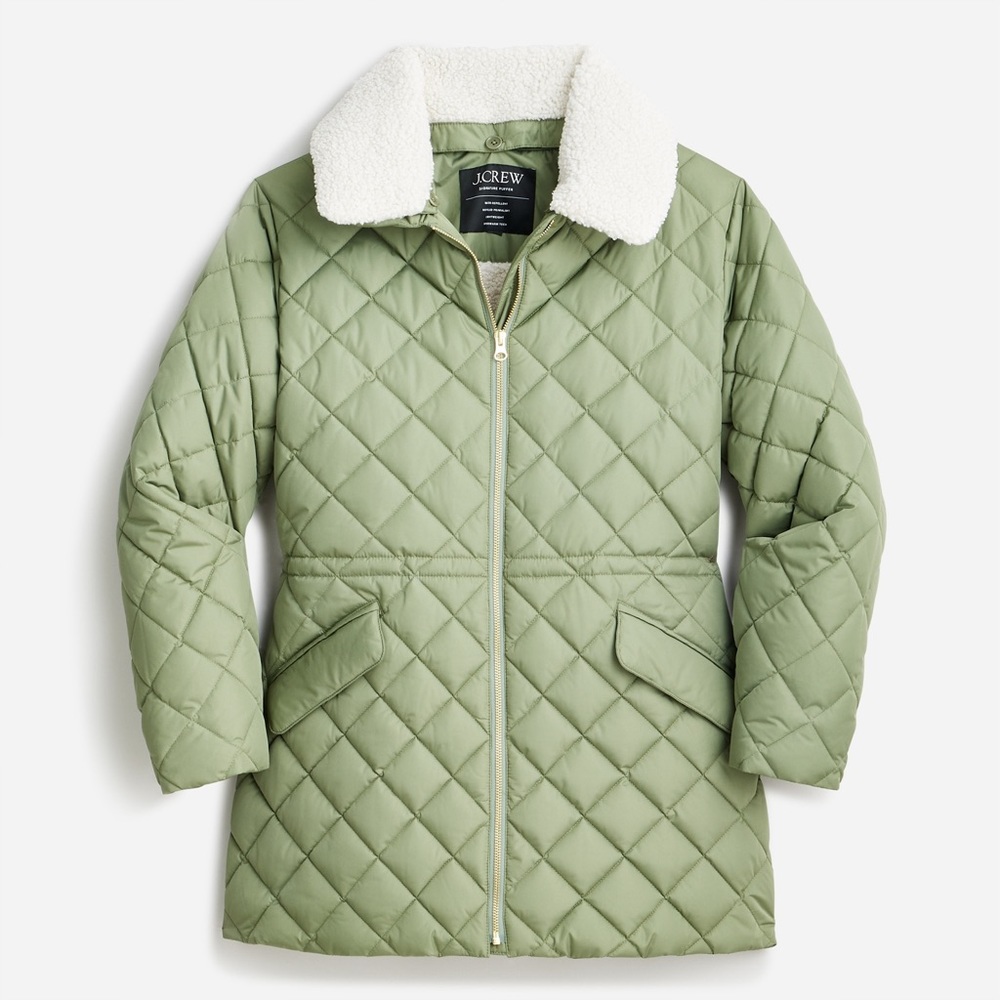 J. Crew Quilted Sherpa-Lined Puffer Jacket - Gem